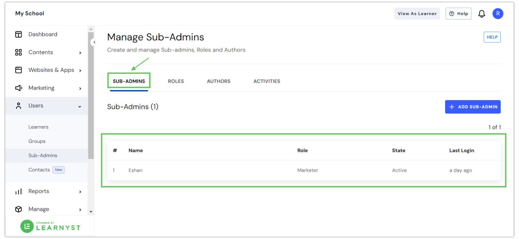 Create Sub-Admins for your school