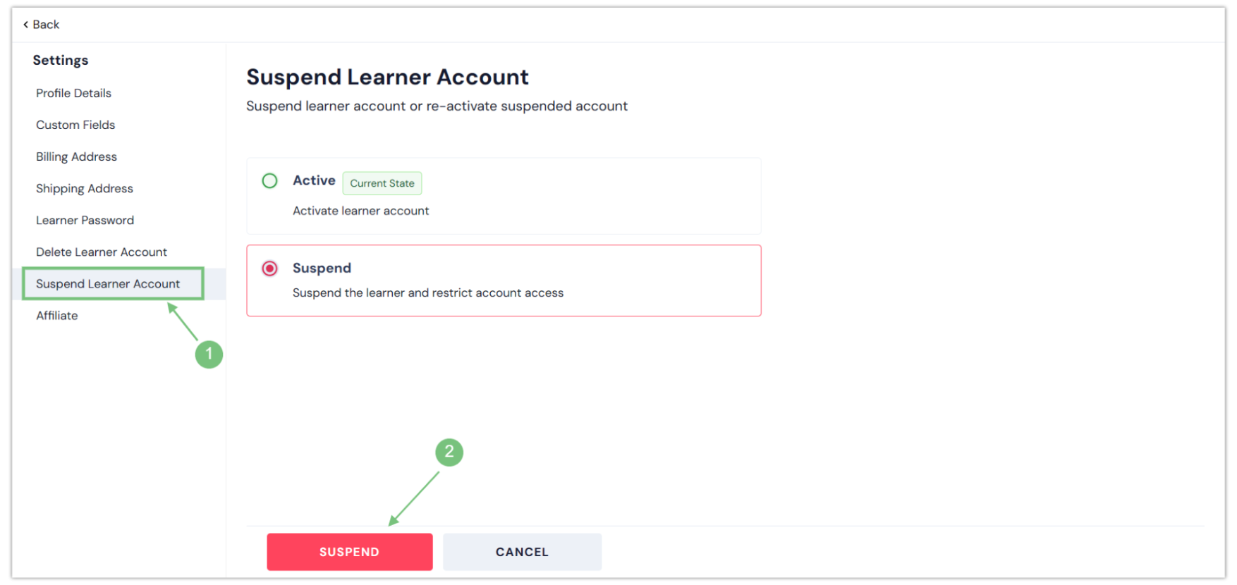 Suspend a Learners account