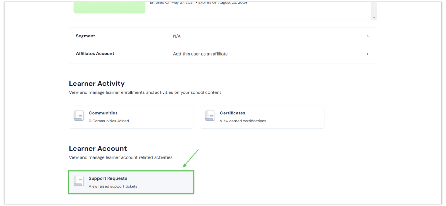 View Support Tickets raised by a particular learner