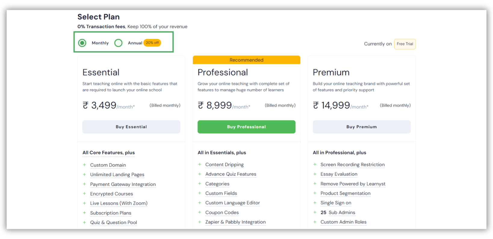 Upgrading your Pricing Plan